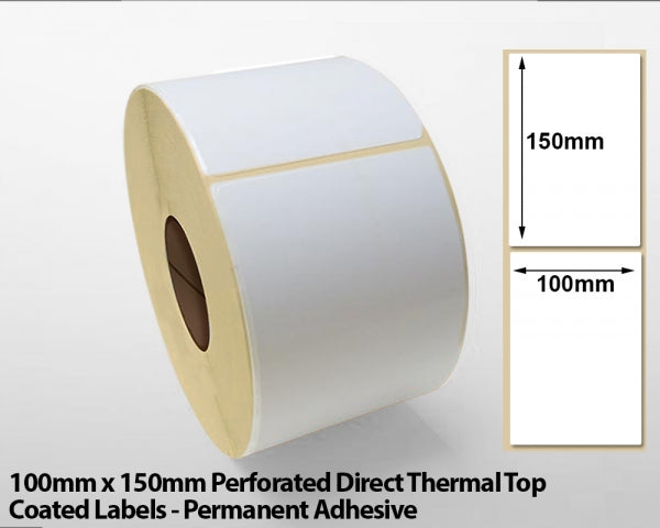 100 x 150mm Direct Thermal Top Coated Labels with Perforations - Perma ...