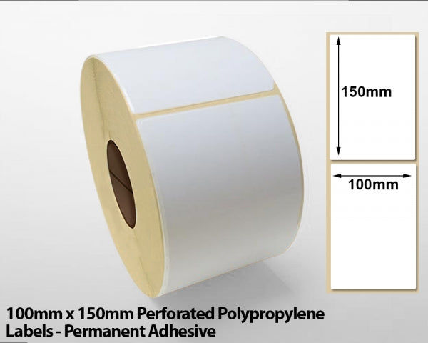 100mm x 150mm Polypropylene Labels with Perforations - Permanent Adhes ...