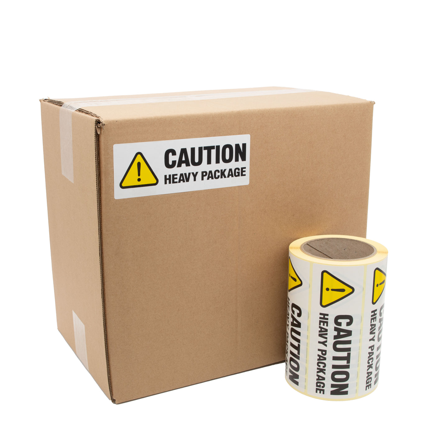 150mm x 54mm Caution Heavy Package Labels/Stickers. Printed Yellow and ...