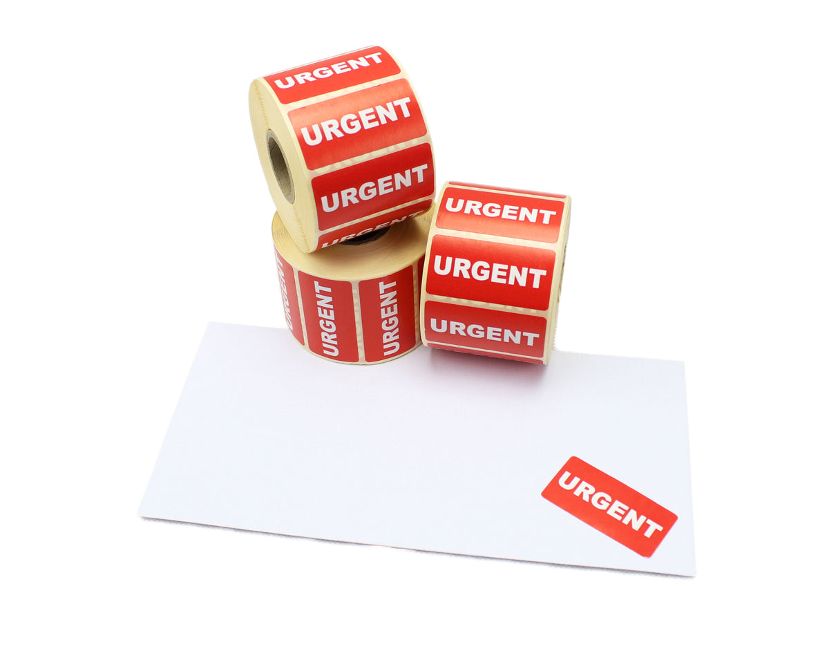 50mm x 25mm Printed Red and White Urgent Warning Labels. 1,000 Labels ...